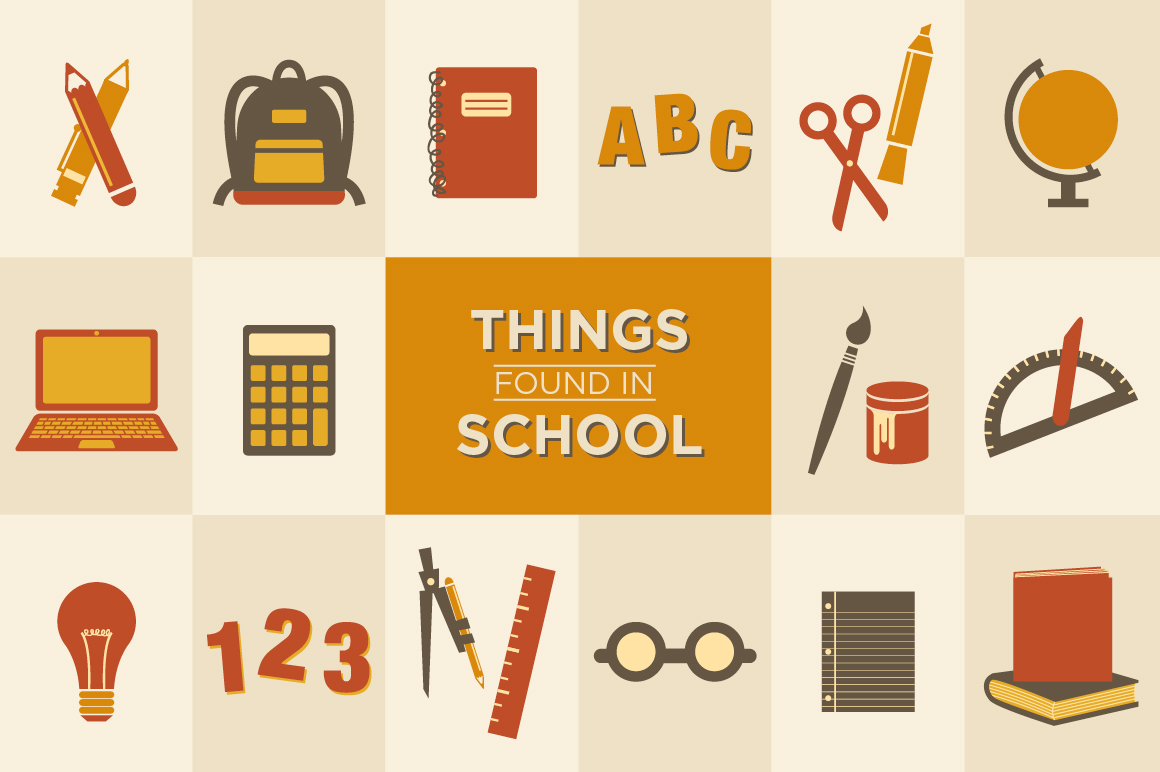 Things in School - 18 Vector Objects ~ Illustrations on Creative Market