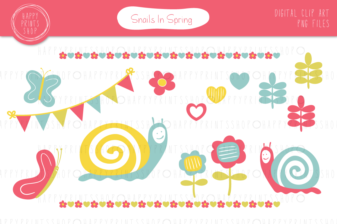 Snails In Spring Clip Art Set ~ Illustrations on Creative Market