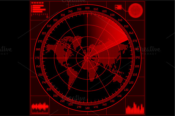 Vector red radar screen HUD UI ~ Illustrations on Creative Market