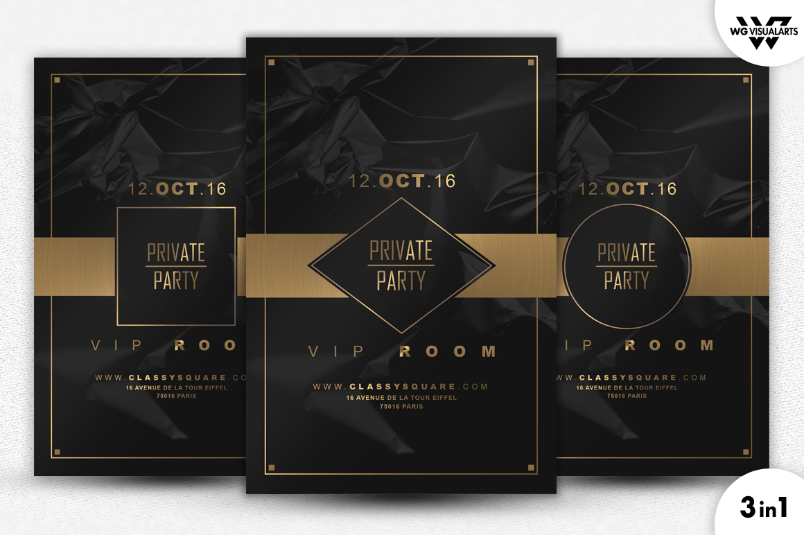 3in1 PRIVATE VIP Flyer Template ~ Flyer Templates on Creative Market