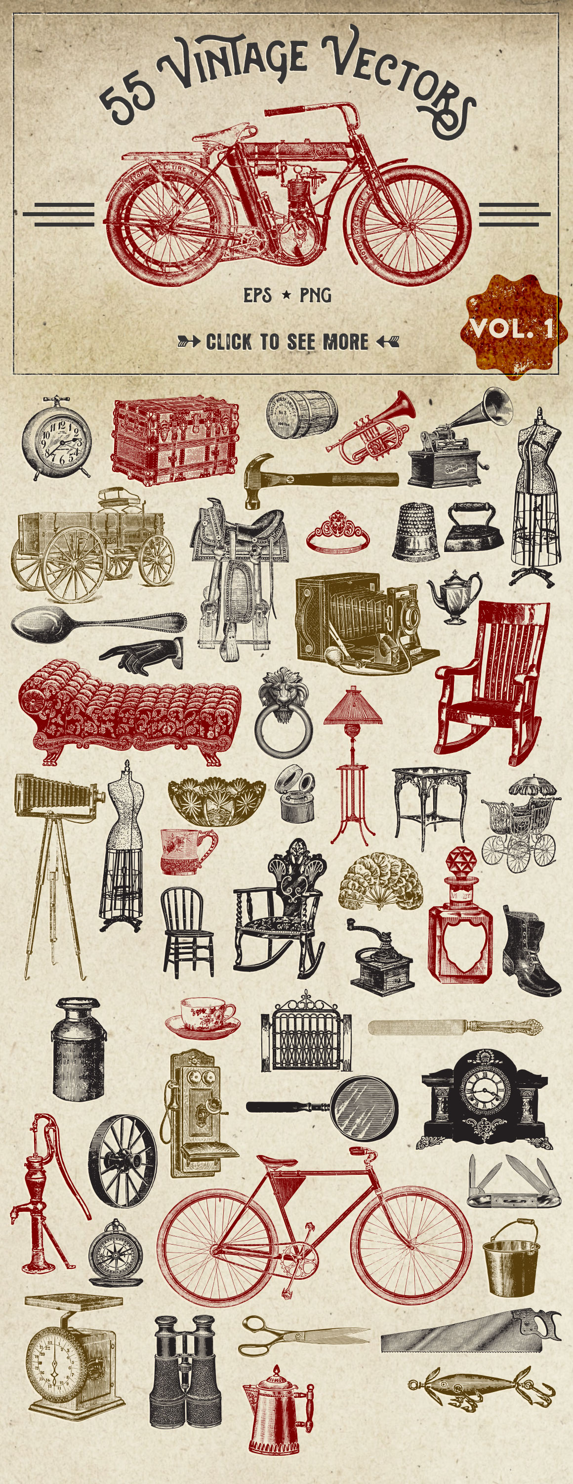 55 Vintage Vector Graphics ~ Objects on Creative Market