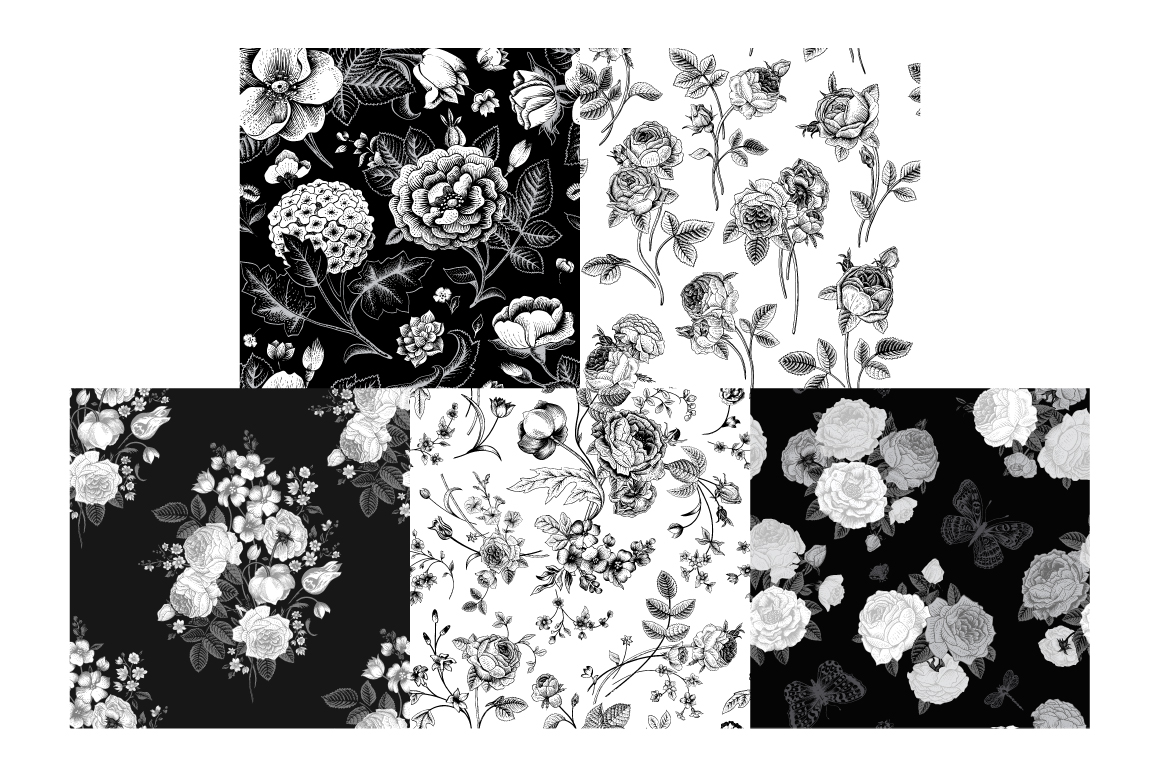Set of vintage floral pattern B & W ~ Patterns on Creative Market