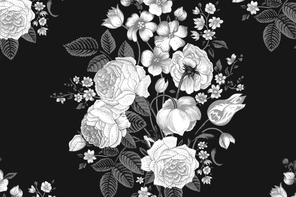 Set of vintage floral pattern B & W ~ Patterns on Creative Market