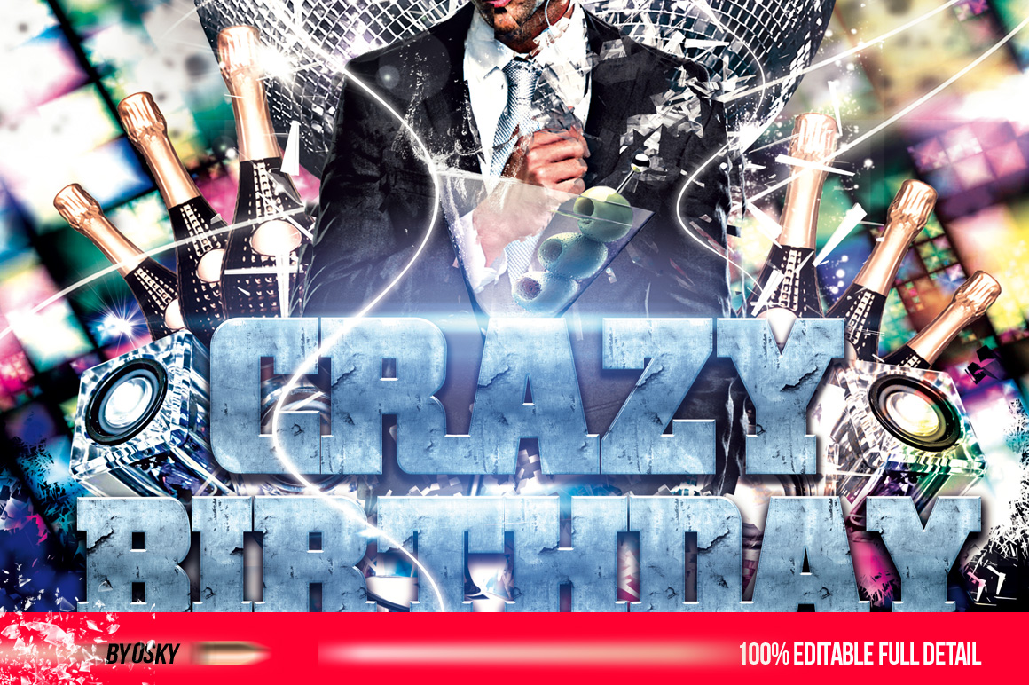 Crazy Birthday Party ~ Flyer Templates on Creative Market