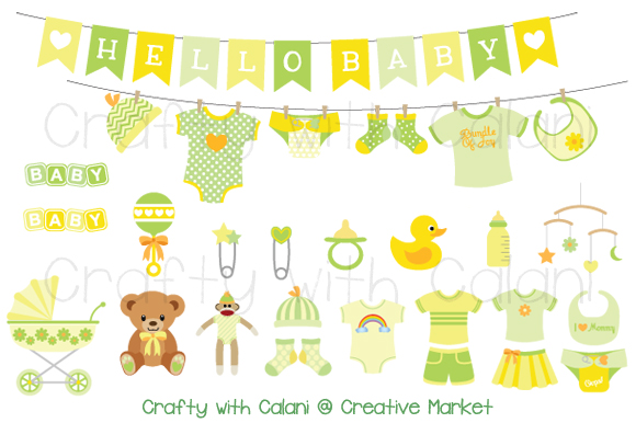 Yellow & Green Baby Clipart Set ~ Illustrations on Creative Market