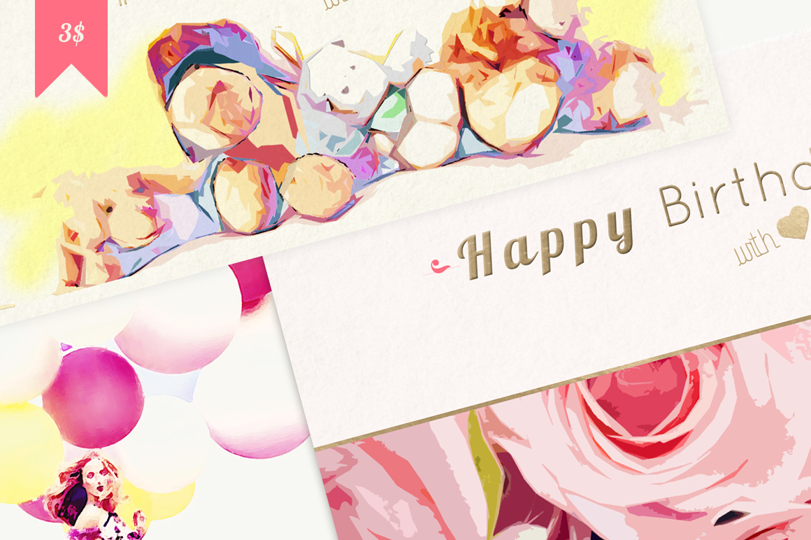 3 High-res Birthday Cards ~ Illustrations on Creative Market