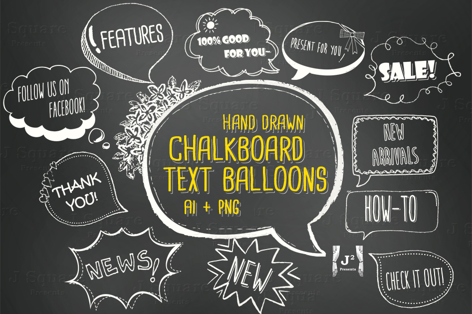 Chalkboard Text Balloons Vector+PNG ~ Objects on Creative Market
