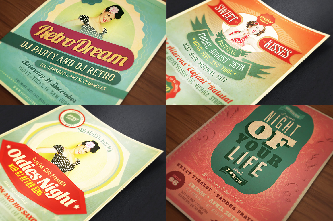 SALE: 6Retro Flyer Templates v.3 ~ Flyer Templates on Creative Market