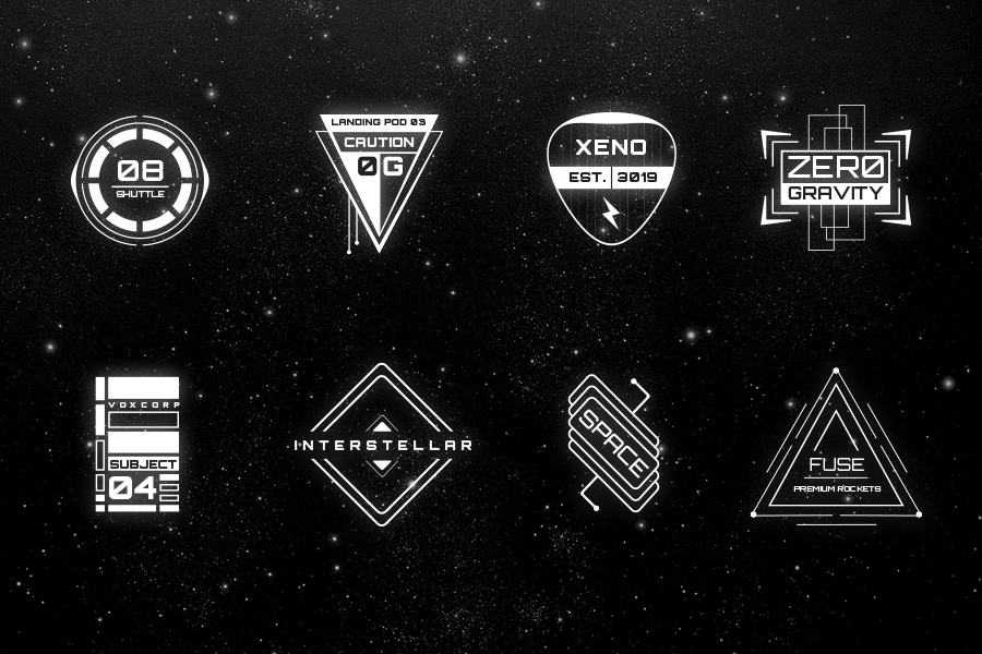 16 Sci-Fi Badges ~ Objects on Creative Market