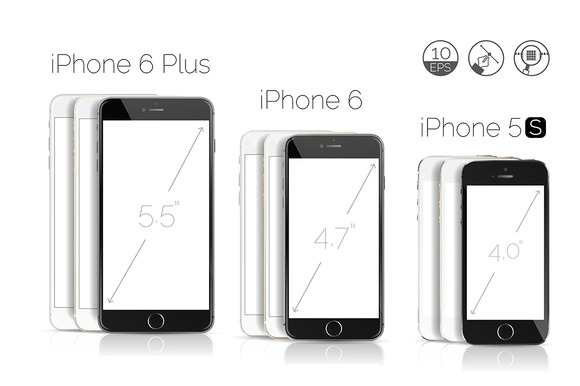 iPhone 6 Plus, 6, 5S detailed mockup ~ Objects on Creative Market