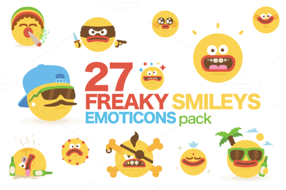Cartoon Freaky Smiley Emoticons Pack ~ Icons on Creative Market