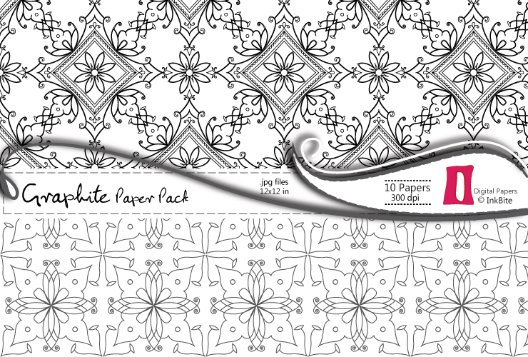 Graphite Floral Digital Paper Pack ~ Patterns on Creative Market