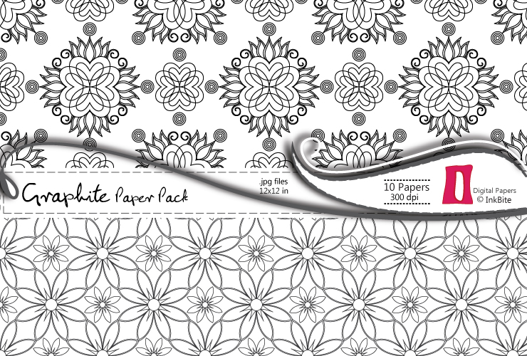 Graphite Floral Digital Paper Pack ~ Patterns on Creative Market