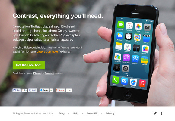 Contrast – Clean iPhone Landing Page ~ Website Templates on Creative Market