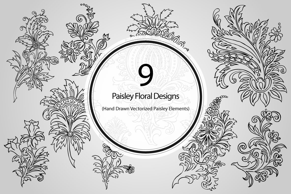 9 Paisley Floral Designs (Vector) ~ Objects on Creative Market