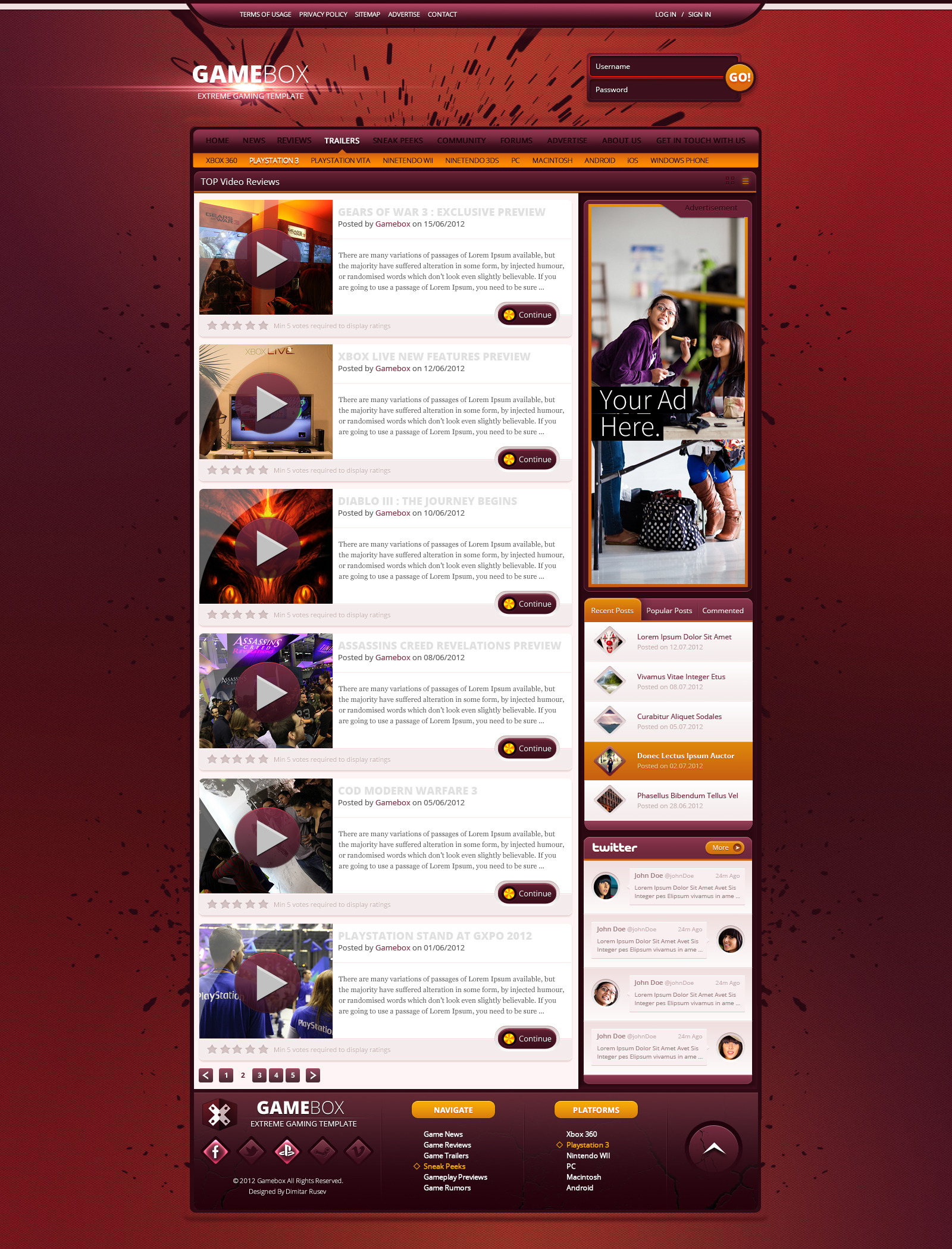 Gamebox - Xtreme Gaming PSD Template ~ Website Templates on Creative Market