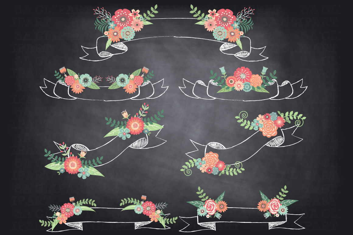 Chalkboard Floral Banner Clipart ~ Illustrations on Creative Market
