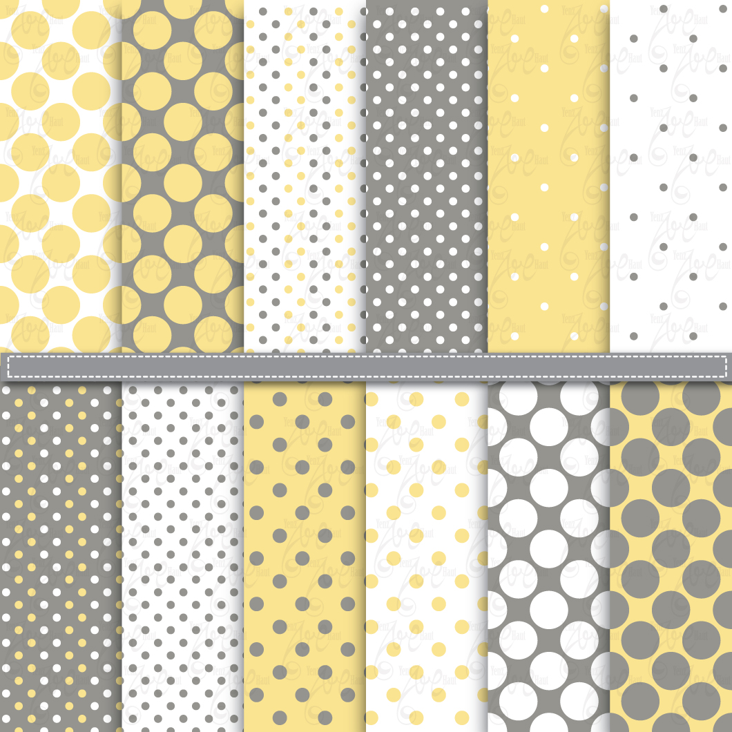Yellow Grey Polka Dot Digital Paper ~ Illustrations on Creative Market