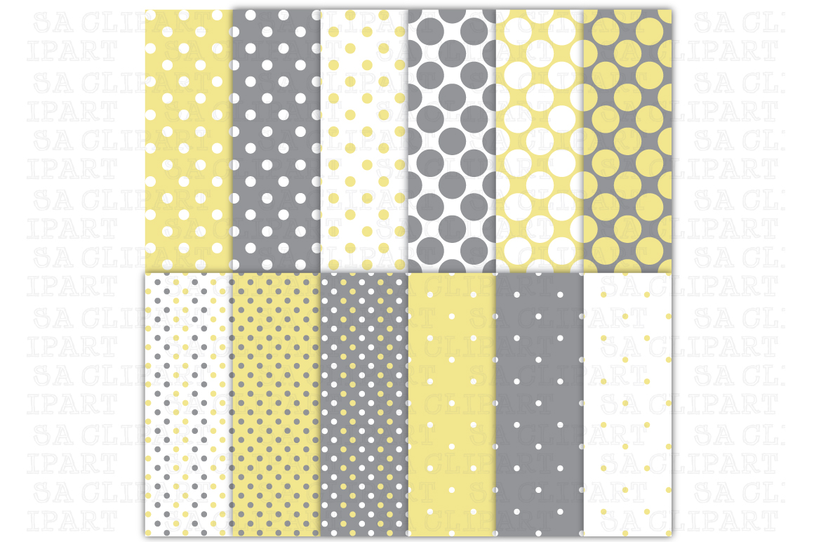 Yellow Grey Polka Dots Digital Paper ~ Illustrations on Creative Market