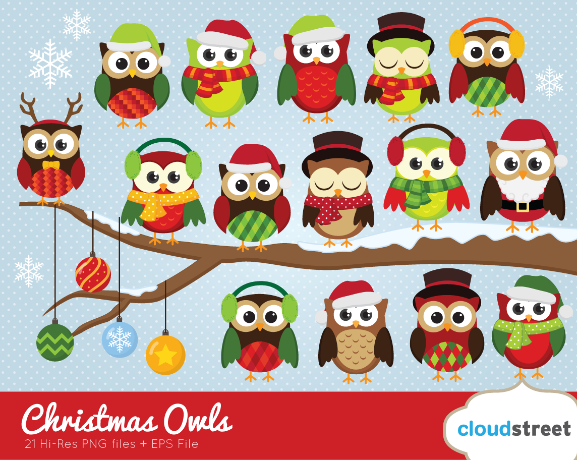 Christmas Owls Clipart ~ Illustrations on Creative Market