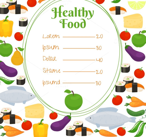 Healthy Food Menu Template Illustrations On Creative Market Healthy Food Menu Template Illustrations On Creative Market