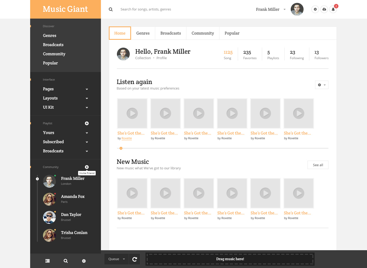 MusicGiant - Admin PSD Template ~ Website Templates on Creative Market