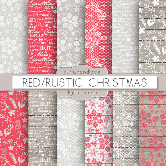Red/Rustic christmas digital paper ~ Patterns on Creative Market