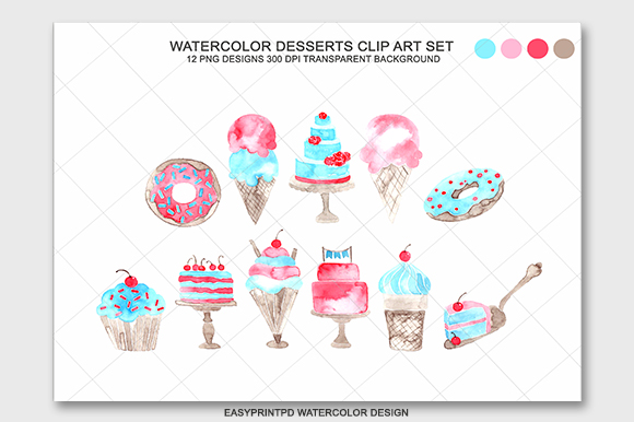 Watercolor Desserts Clip Art ~ Illustrations on Creative Market