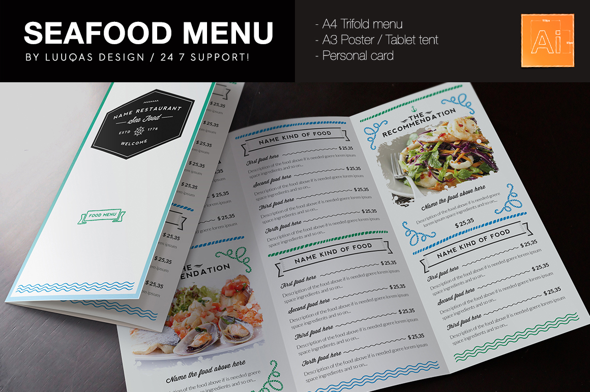 Seafood Menu Template ~ Brochure Templates on Creative Market