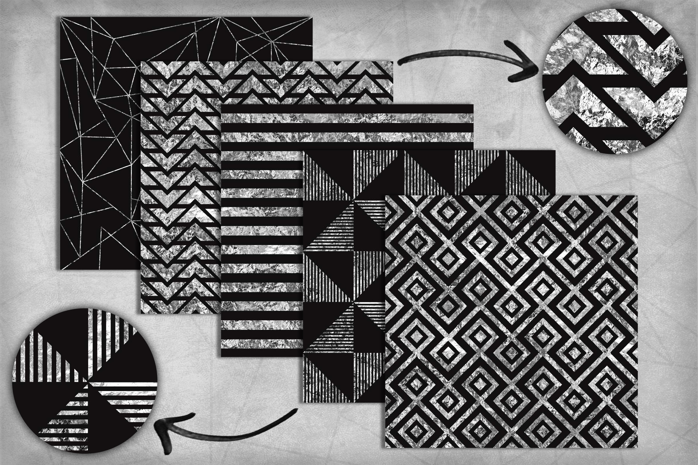 Geometric Blk and Silver Pack ~ Patterns on Creative Market