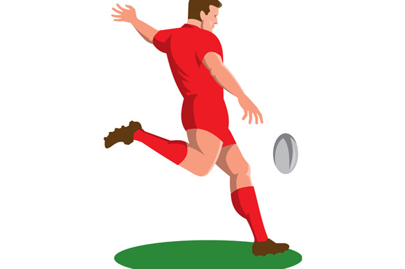 rugby player kicking ball retro ~ Graphics on Creative Market