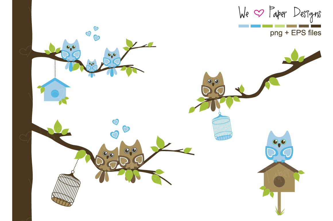 Blue and Brown Owl Family Clip Art ~ Illustrations on Creative Market