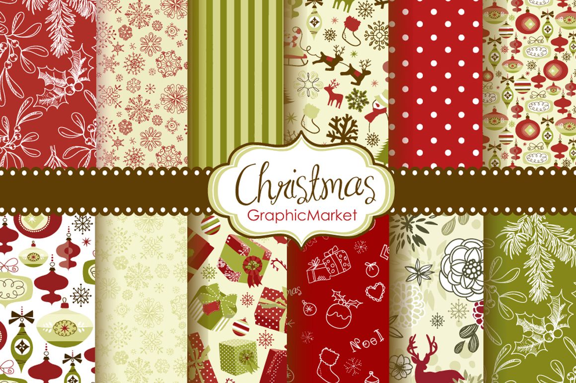 Christmas Scrapbook Retro Paper pack ~ Patterns on Creative Market