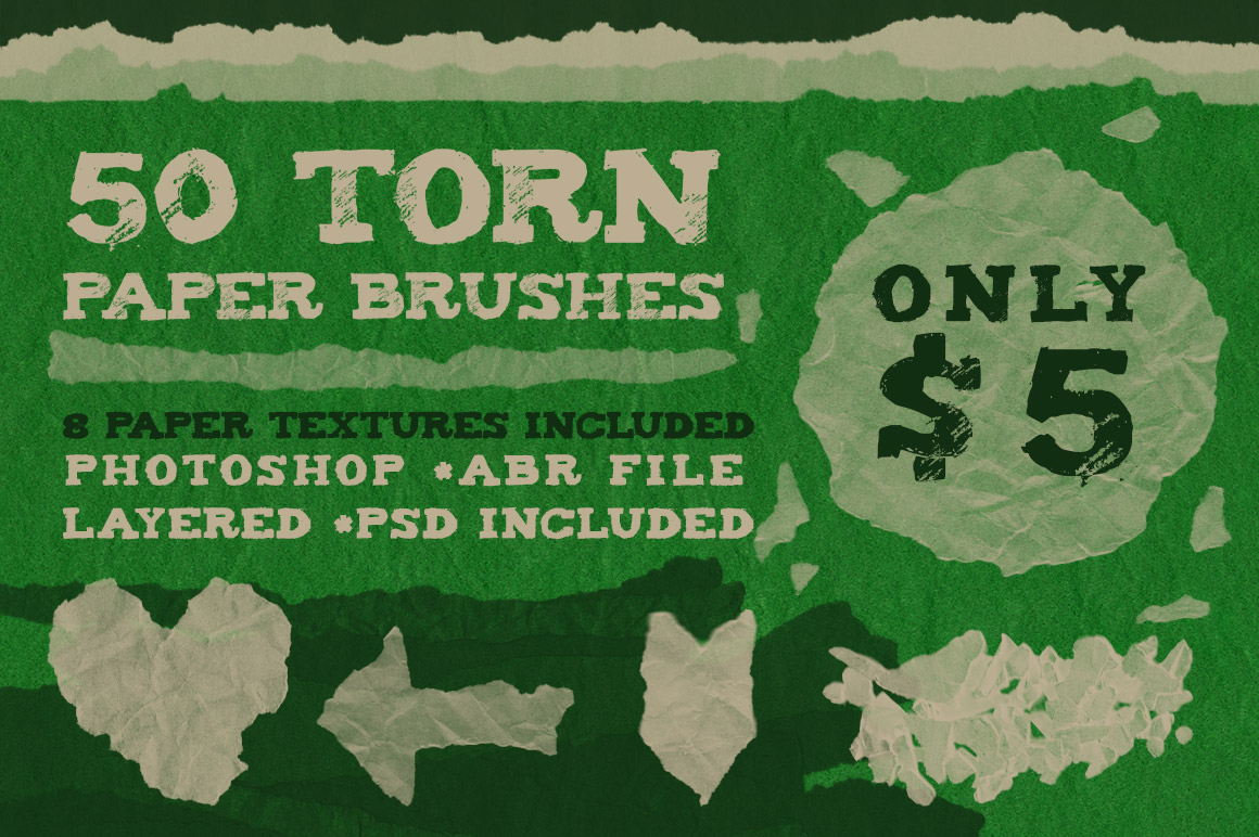 50 Torn Paper Brushes + 8 Textures ~ Brushes on Creative Market