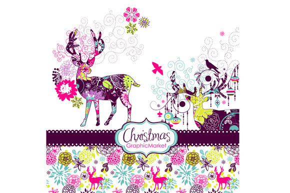 Christmas deer, snowflakes Clip Art ~ Illustrations on Creative Market
