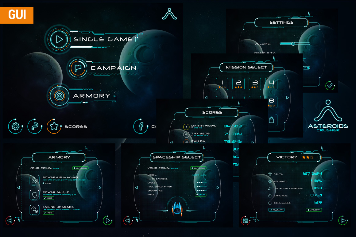 Game Assets For Asteroids Crusher ~ Illustrations On Creative Market