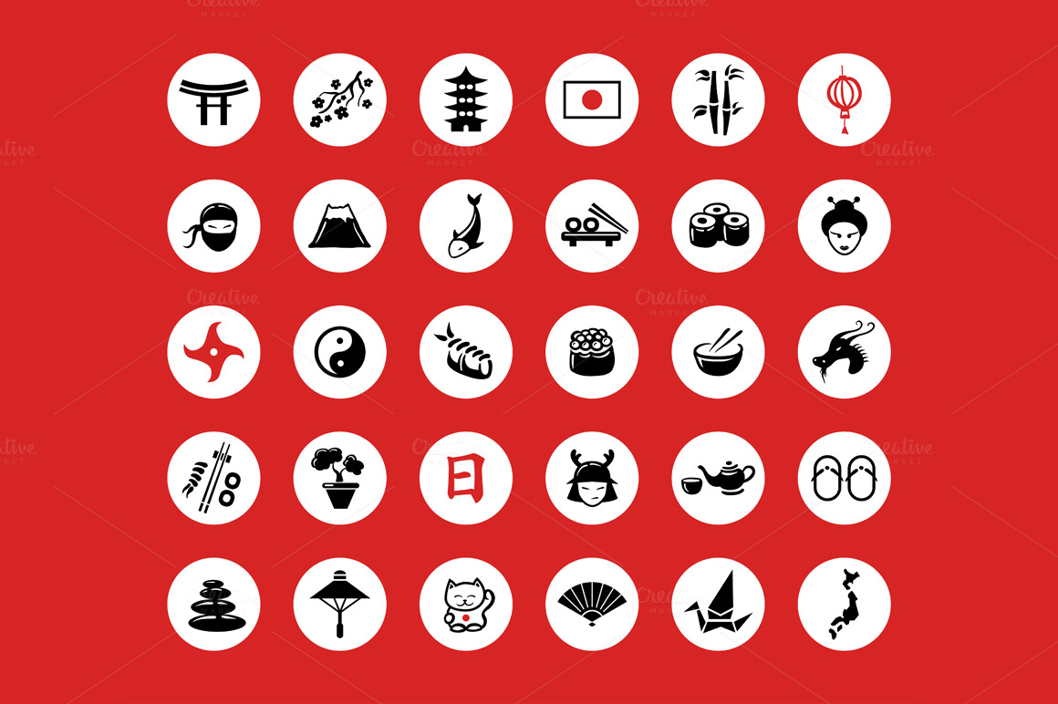 Set of Flat Design Japanese Icons ~ Icons on Creative Market
