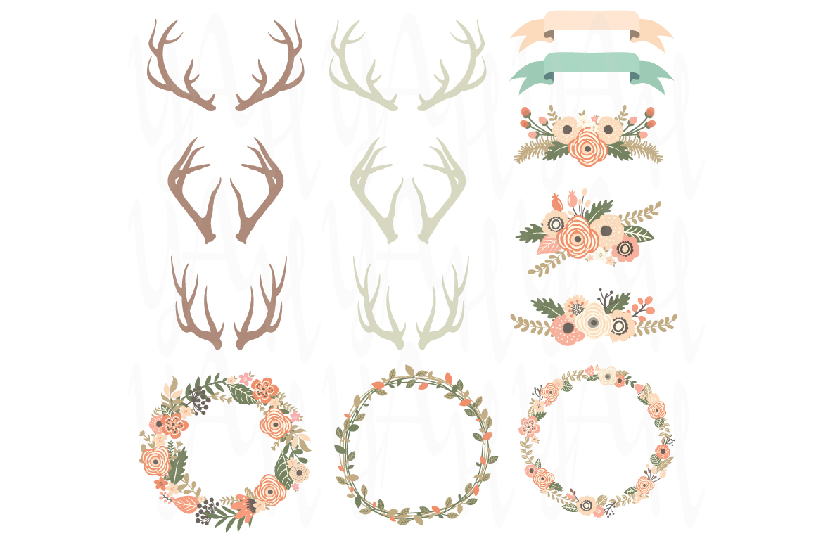 Floral Wreath and Floral Antlers ~ Illustrations on Creative Market