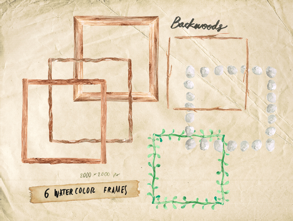 BACKWOODS frames - watercolor&vector ~ Templates on Creative Market