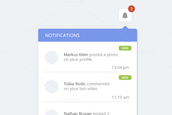Clean notification dropdown designs ~ Web Elements on Creative Market