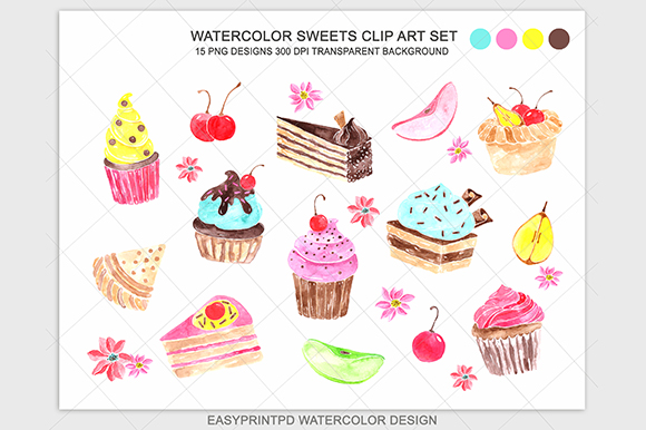 Watercolor Cupcake Sweets Clip Art ~ Illustrations on Creative Market
