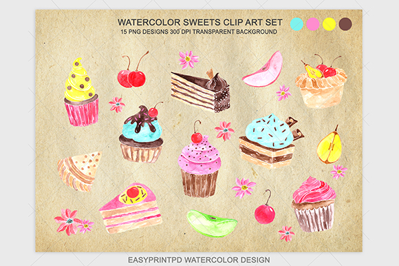 Watercolor Cupcake Sweets Clip Art ~ Illustrations on Creative Market