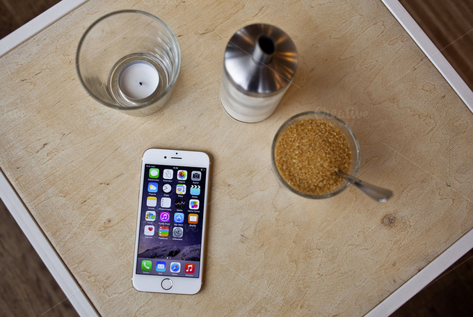 iPhone 6 in the cafe (photo) ~ Technology Photos on Creative Market