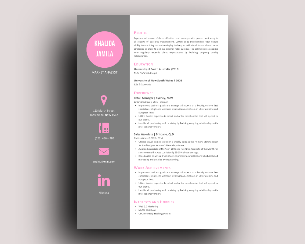 Modern left bar icon resume template ~ Resume Templates on Creative Market