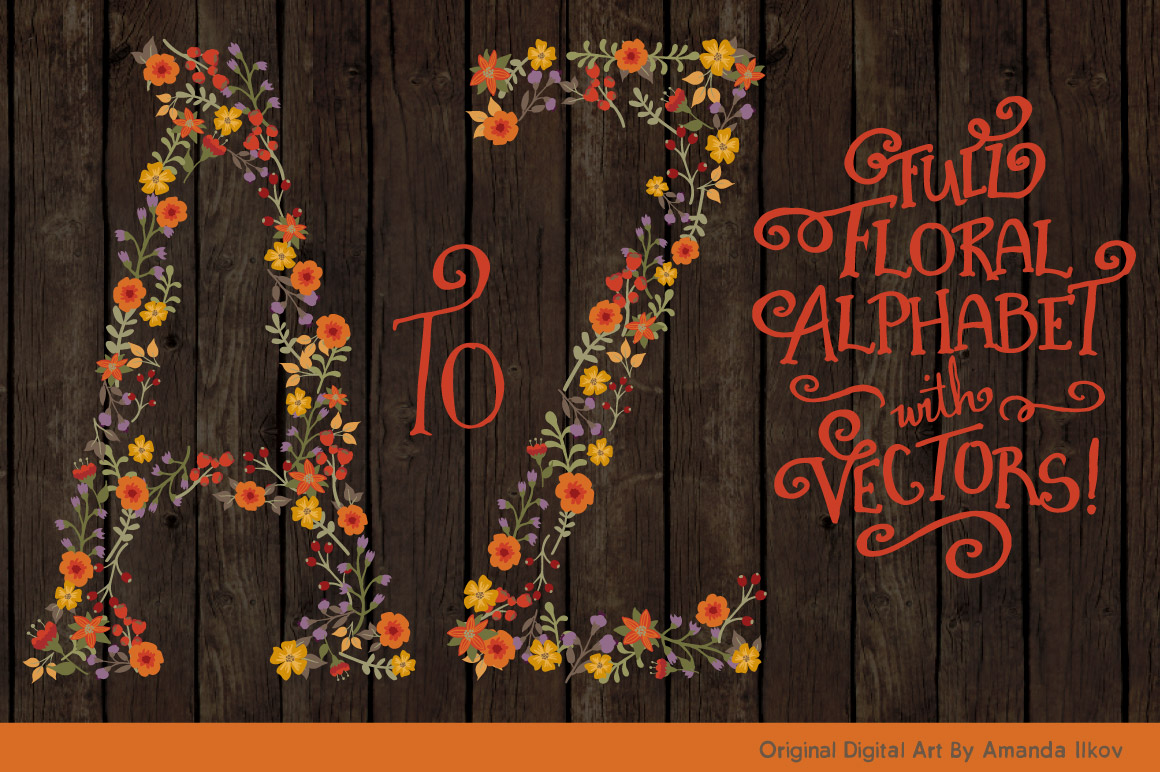 Autum Floral Alphabet Vectors & PNGs ~ Illustrations on Creative Market