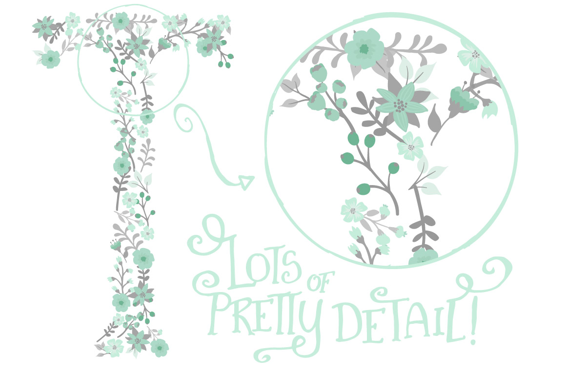 Mint & Grey Floral Alphabet Vectors ~ Illustrations on Creative Market