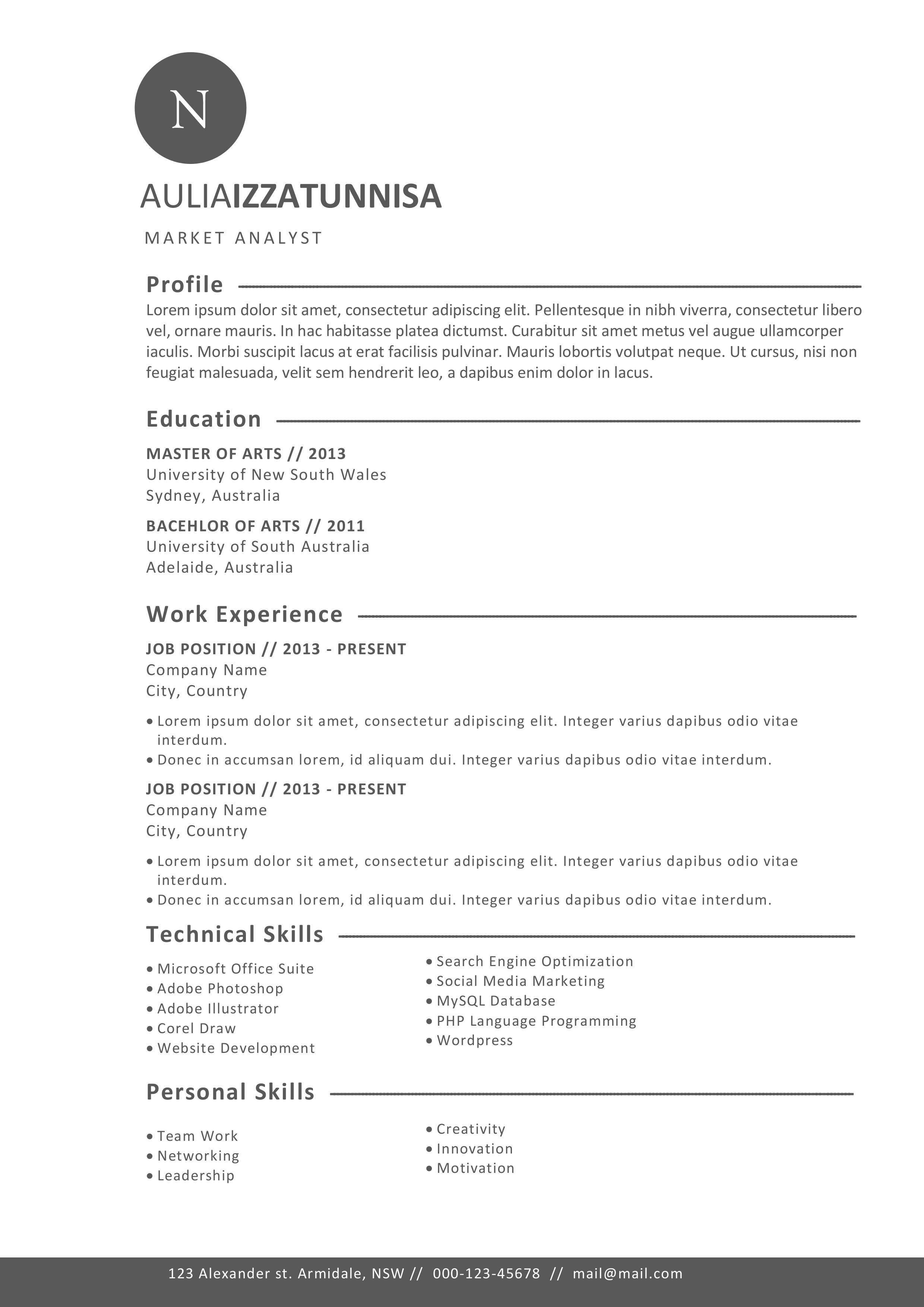 Round initial simple resume template ~ Resume Templates on Creative Market