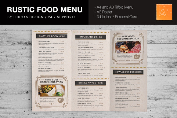 The Rustic Menu ~ Brochure Templates on Creative Market