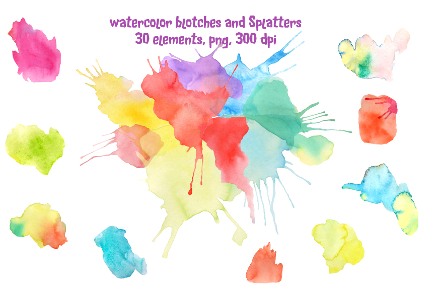 Watercolor Blotches and Splatters ~ Objects on Creative Market