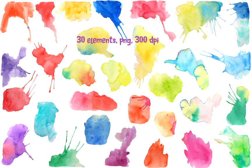 Watercolor Blotches and Splatters ~ Objects on Creative Market